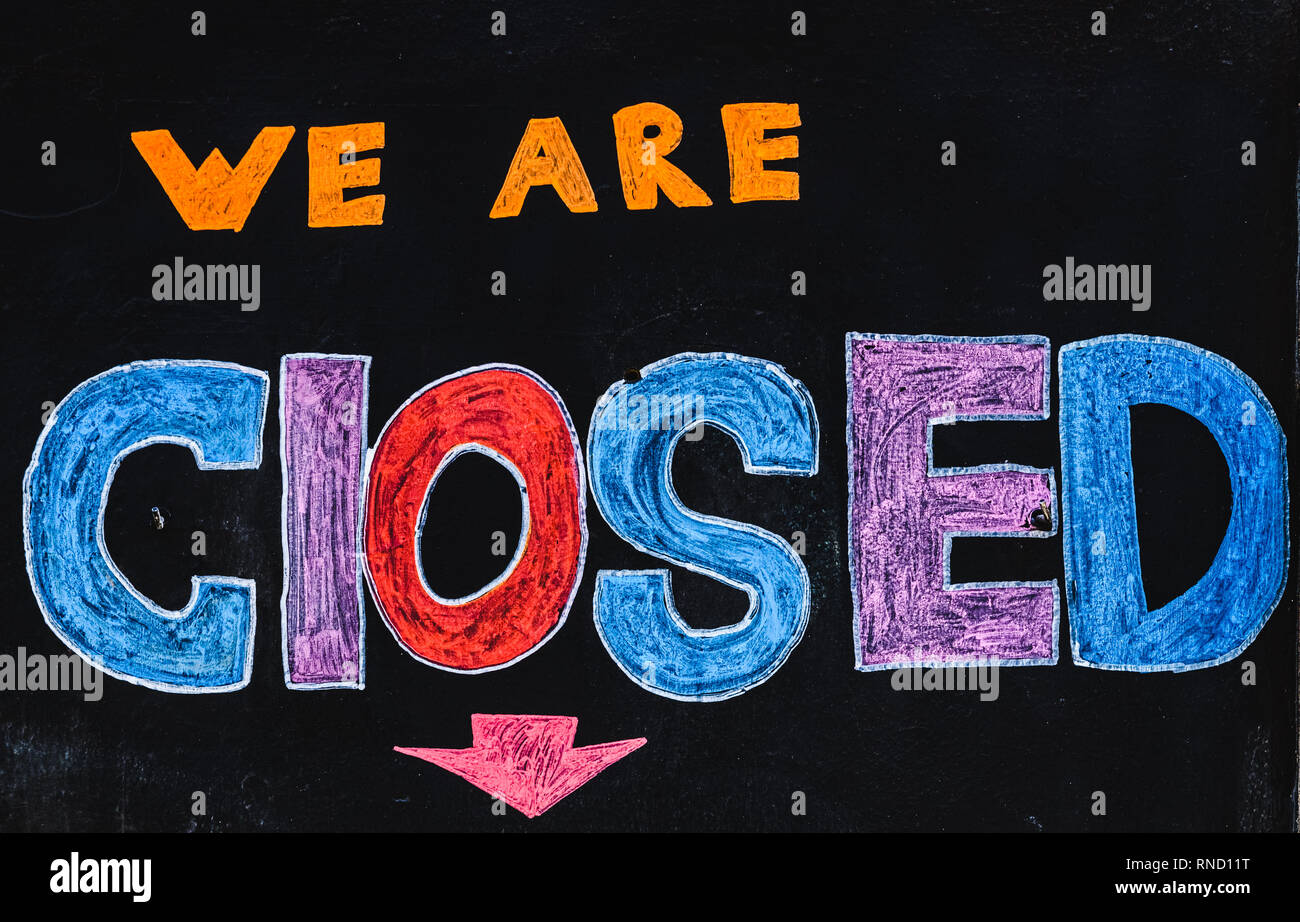 We are Closed message written with chalk on a blackboard Stock Photo ...