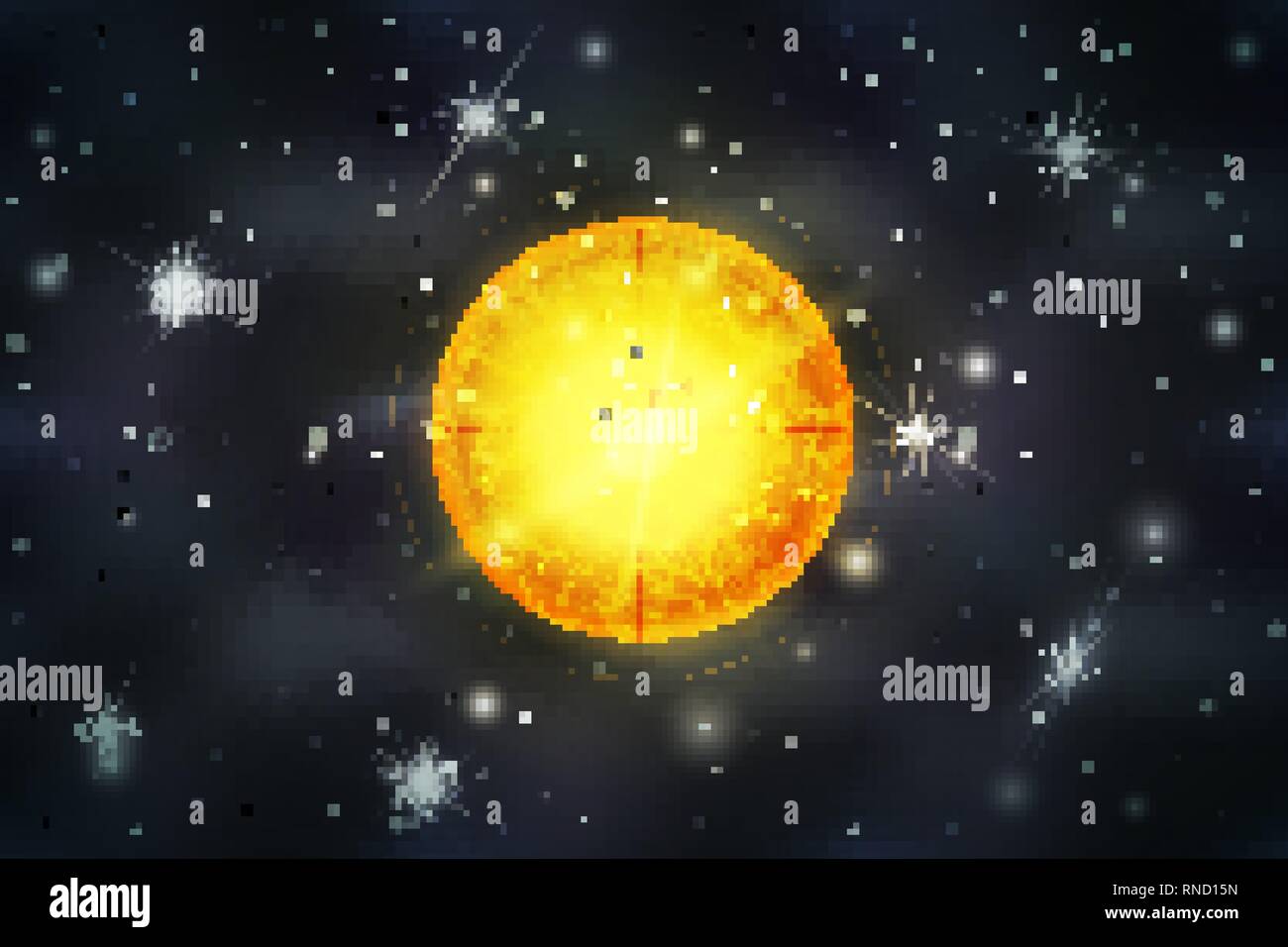 Bright sun star with light rays on deep space background with bright ...