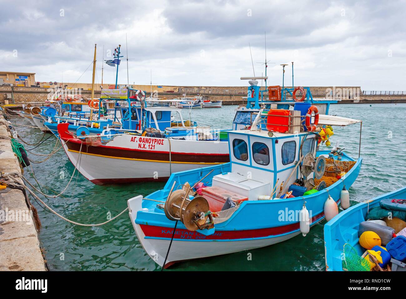 Fishing boats in the harbour of Heraklion (Crete, Greece), 25 Oct 2018 ...
