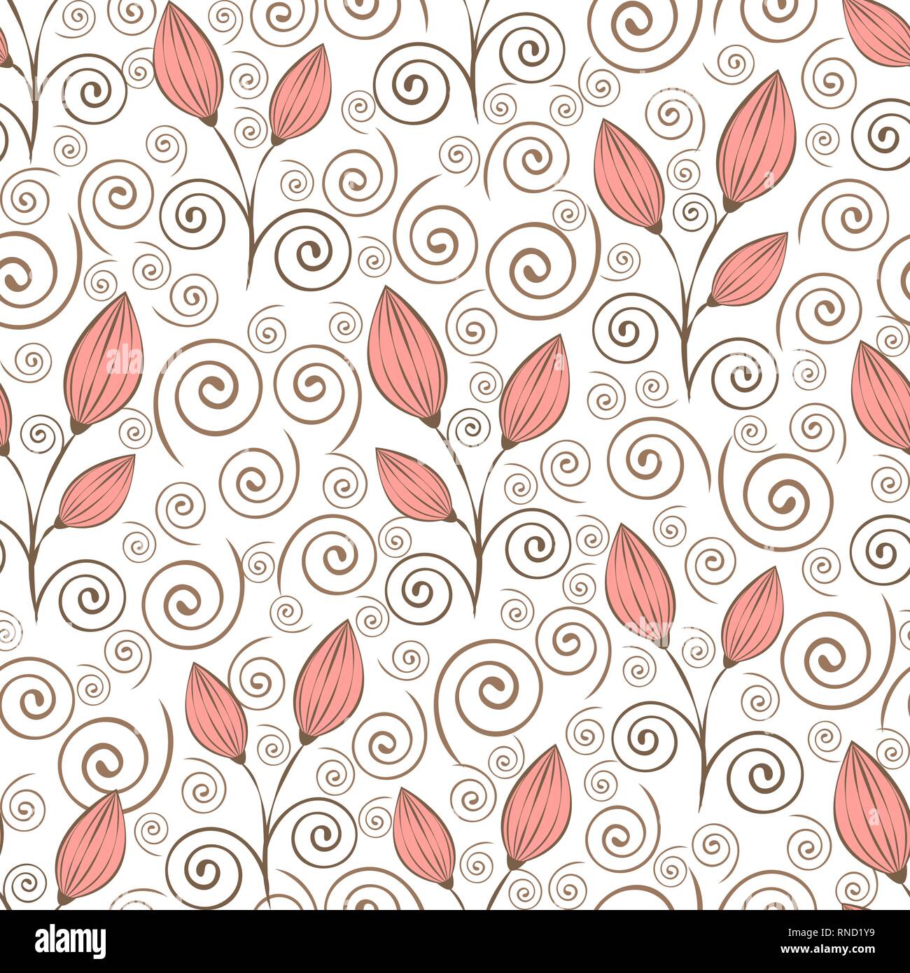 Abstract flowers seamless pattern, outline hand drawing, minimalistic ...