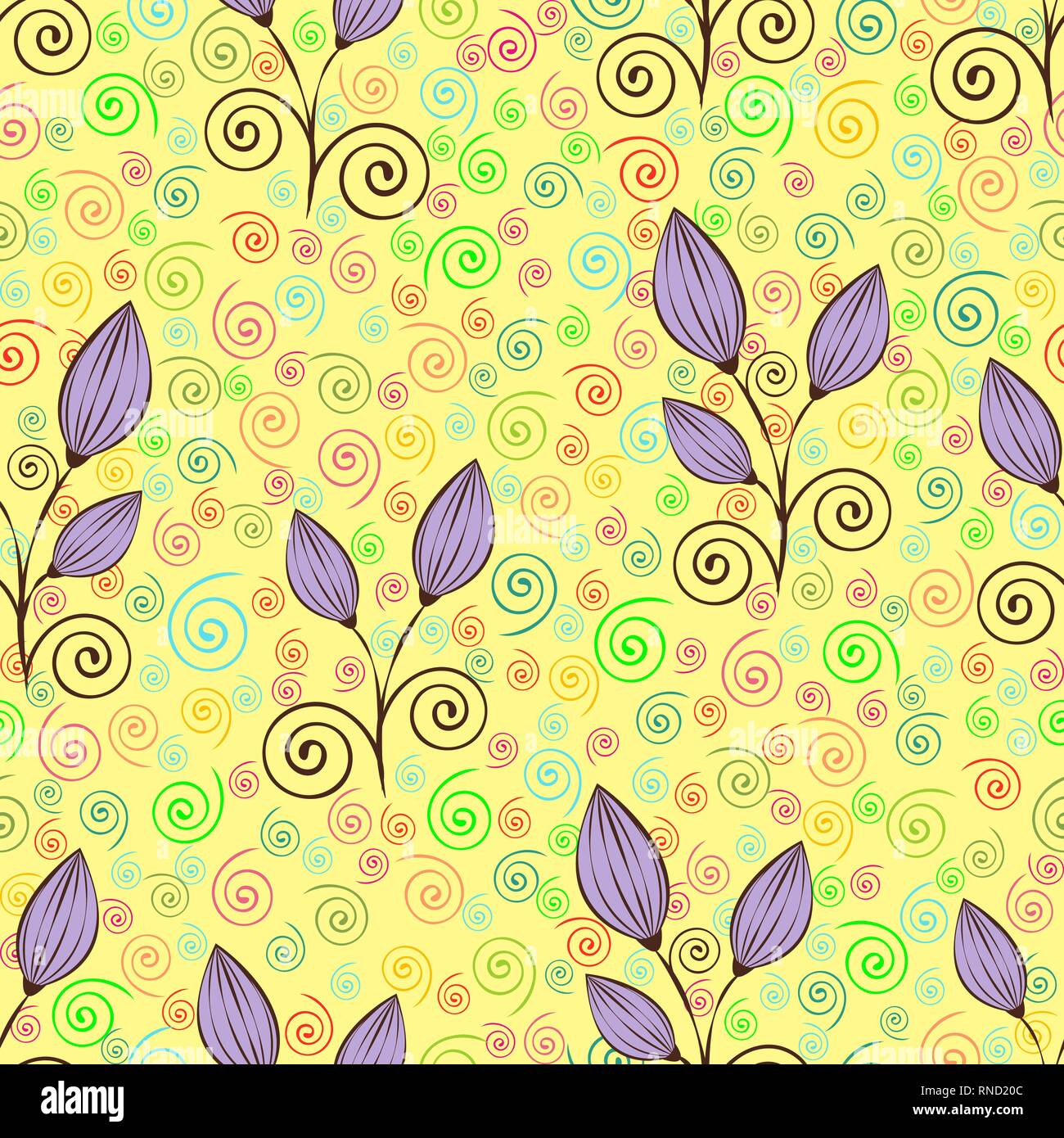 Abstract flowers seamless pattern, outline drawing, minimalistic ...