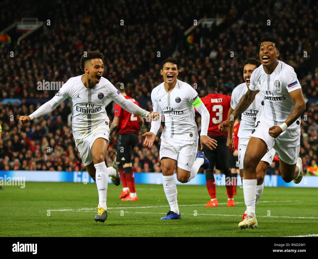 MANCHESTER, ENGLAND - FEBRUARY 12 2019: Presnel Kimpembe of PSG ...