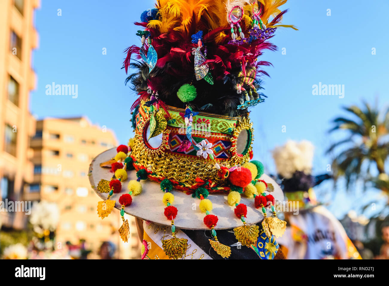 Valencia, Spain - February 16, 2019: Detail of the colorful traditional ...