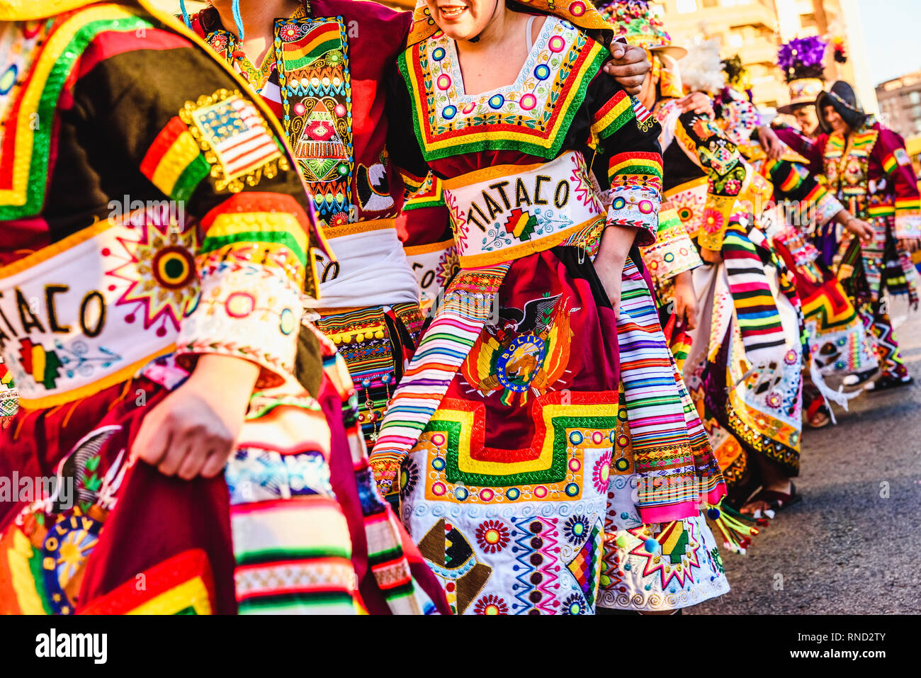 Valencia, Spain - February 16, 2019: Detail of the colorful traditional ...
