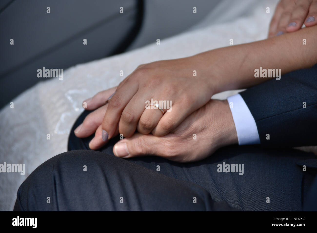 Beautiful white couple get married by the sea on a glorious Summer day ...