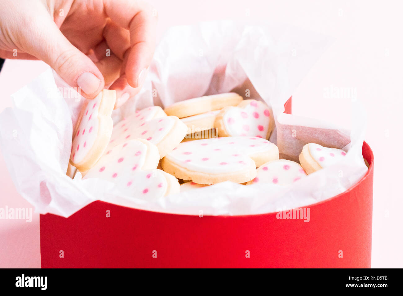 Heart shaped sugar cookies decorated with royal icing in gift box Stock ...