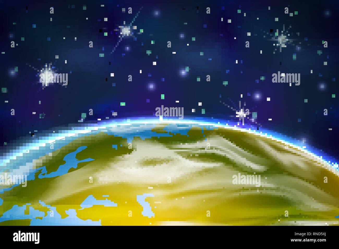 View on Earth planet from orbit on space background with bright stars ...