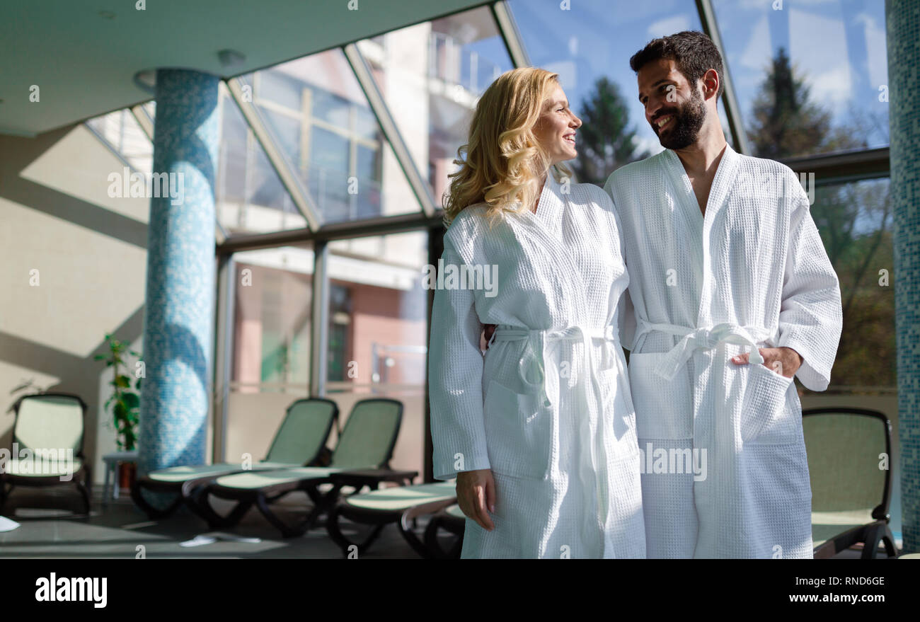 Portrait of attractive couple in spa center Stock Photo - Alamy
