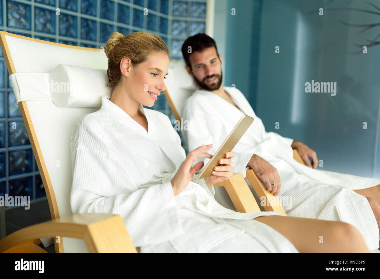 Couple relaxing together wellness hi-res stock photography and images ...