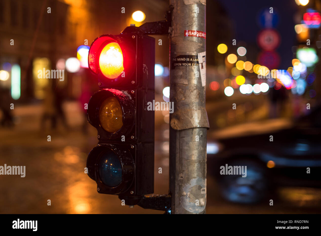 14.01.2019. RIGA, LATVIA. Traffic light for tram showing red Stock ...