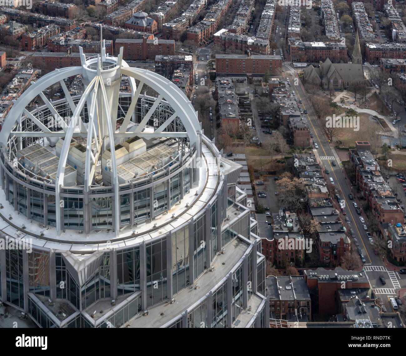 Back Bay and top of the 111 Huntington Avenue skyscraper in Boston. The ...