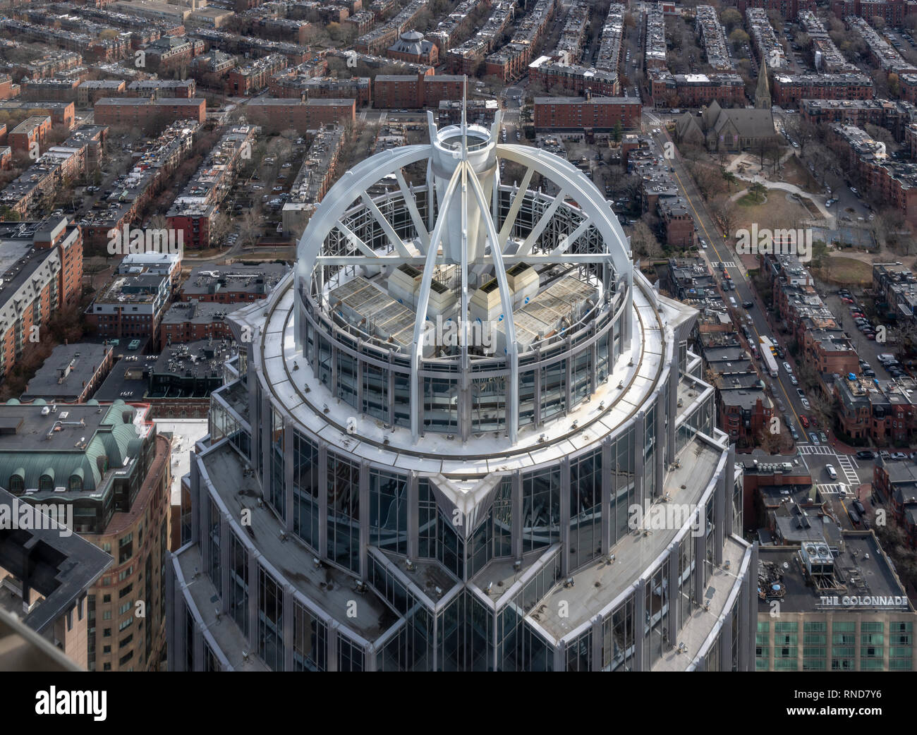 Back Bay and top of the 111 Huntington Avenue skyscraper in Boston. The ...