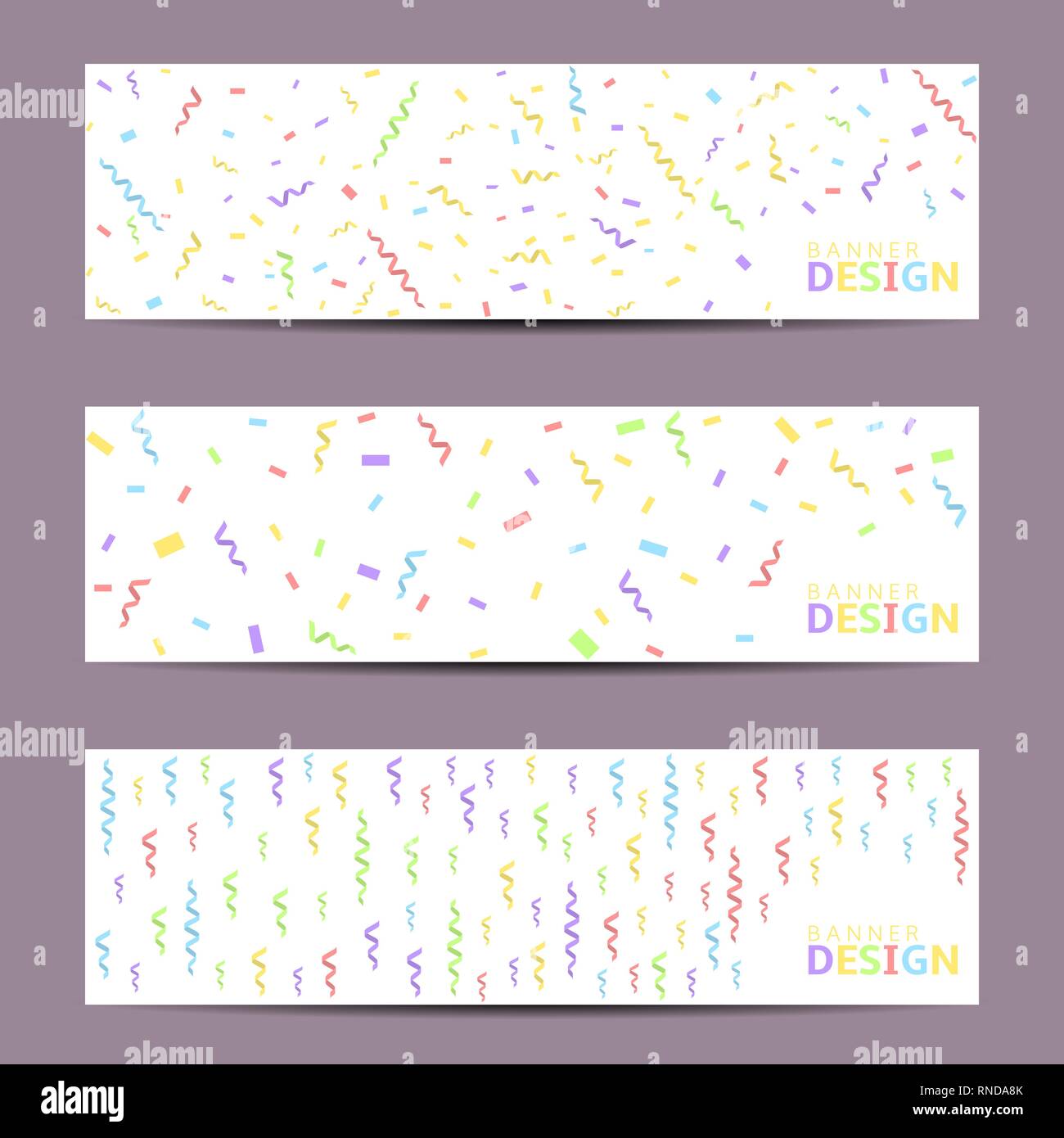 Colorful confetti ribbons festive banner set. Vector illustration Stock ...