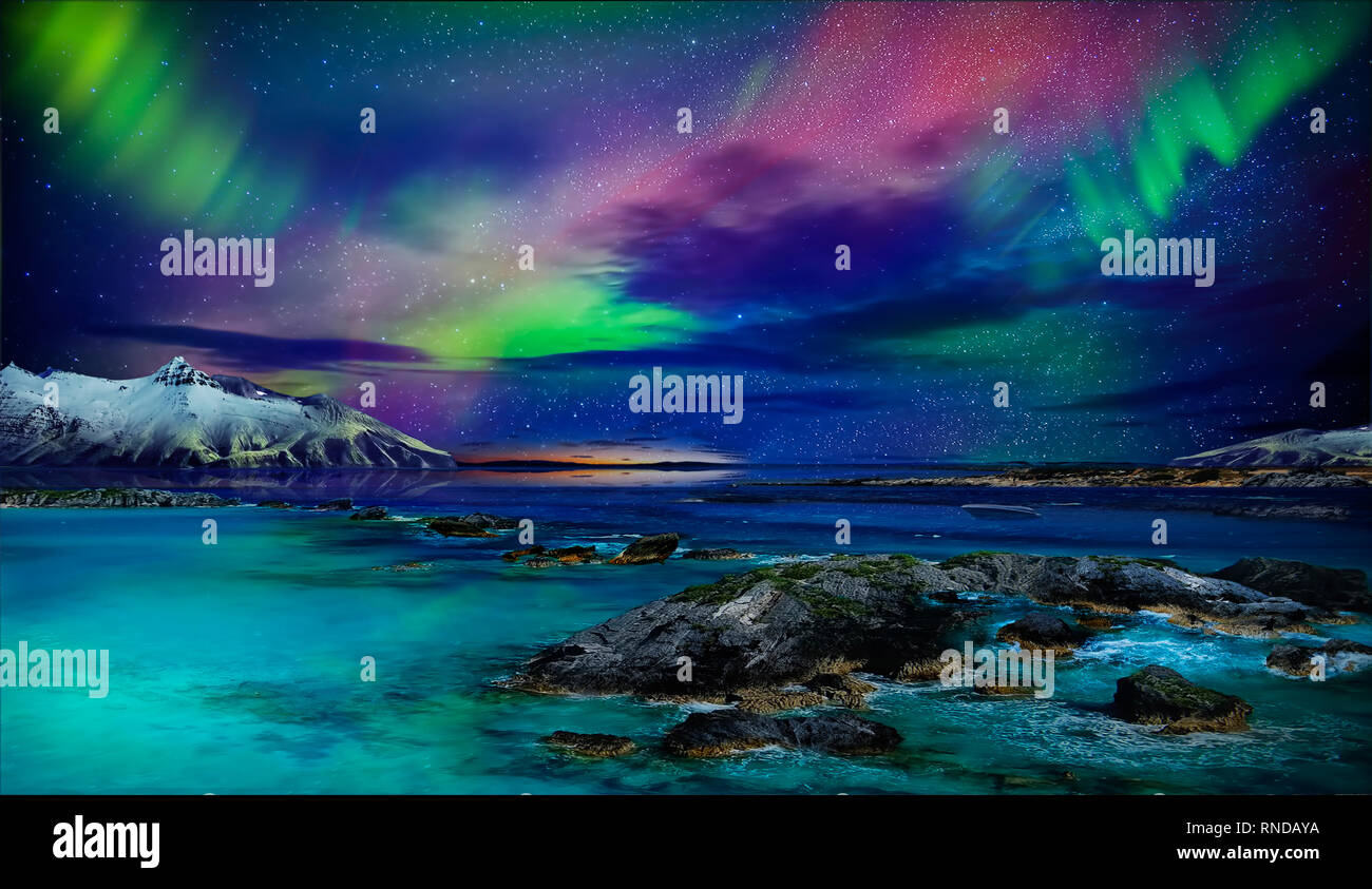 Beautiful northern lights of the northern part of the planet ...