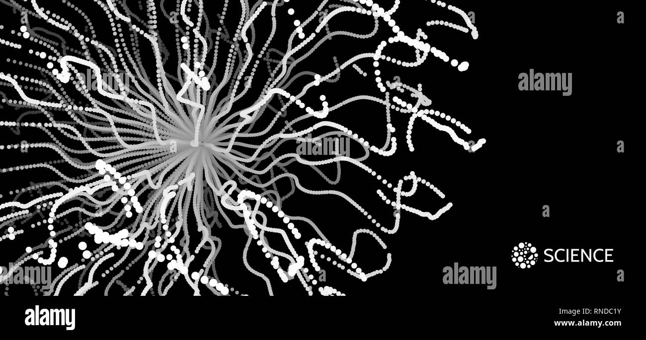 Abstract science or technology background. Array with dynamic particles ...