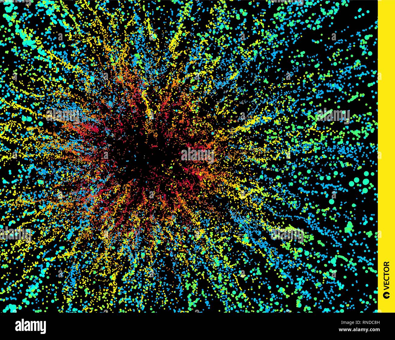 Point explode. Array with dynamic emitted particles. 3d technology style. Abstract background ...