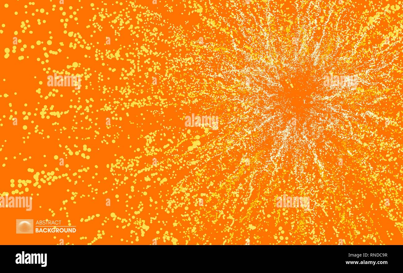 Point explode. Array with dynamic emitted particles. 3d technology style. Abstract background ...