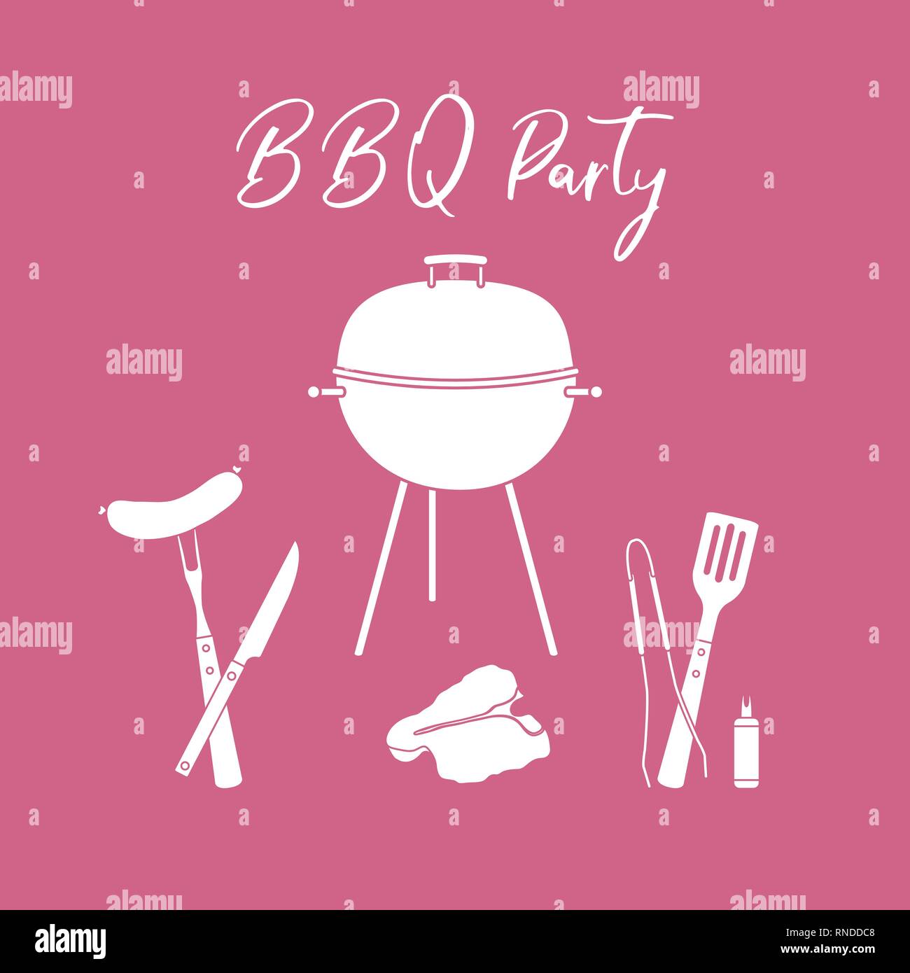 Vector illustration with grill and barbecue tools. BBQ party background ...