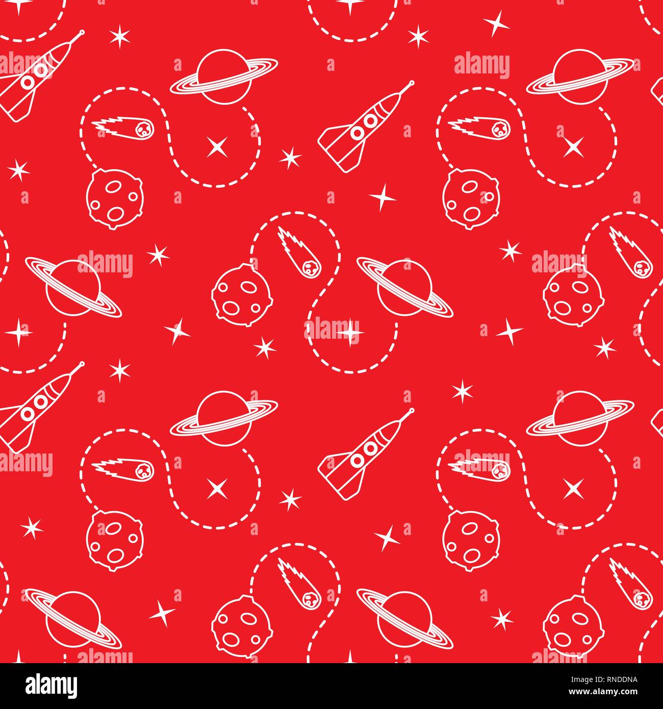 Seamless pattern with rocket, comet, planets, stars. Space exploration ...