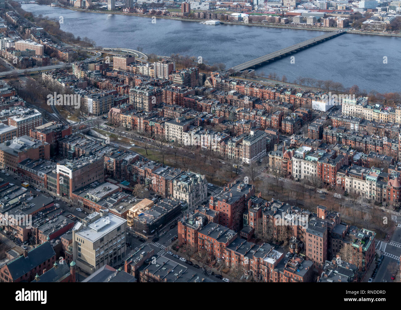 Back Bay and Harvard Bridge over the Charles River. Shot from ...