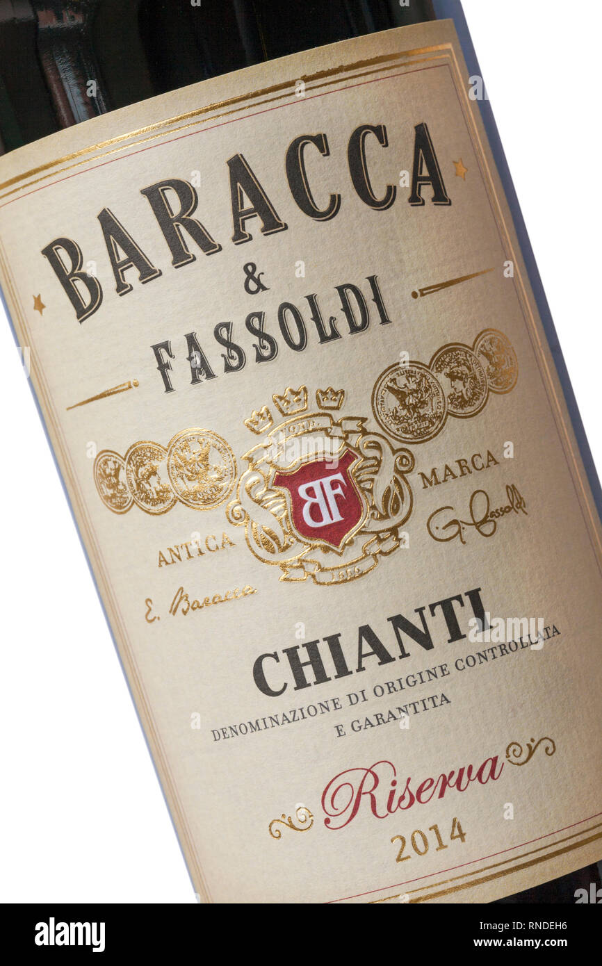 label on bottle of Baracca & Fassoldi Chianti red wine Riserva 2014 ...