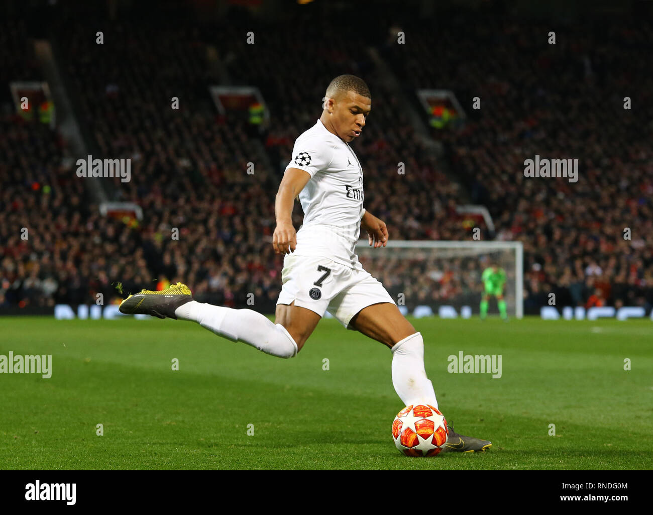 MANCHESTER, ENGLAND - FEBRUARY 12 2019: Kylian Mbappe of PSG during the ...