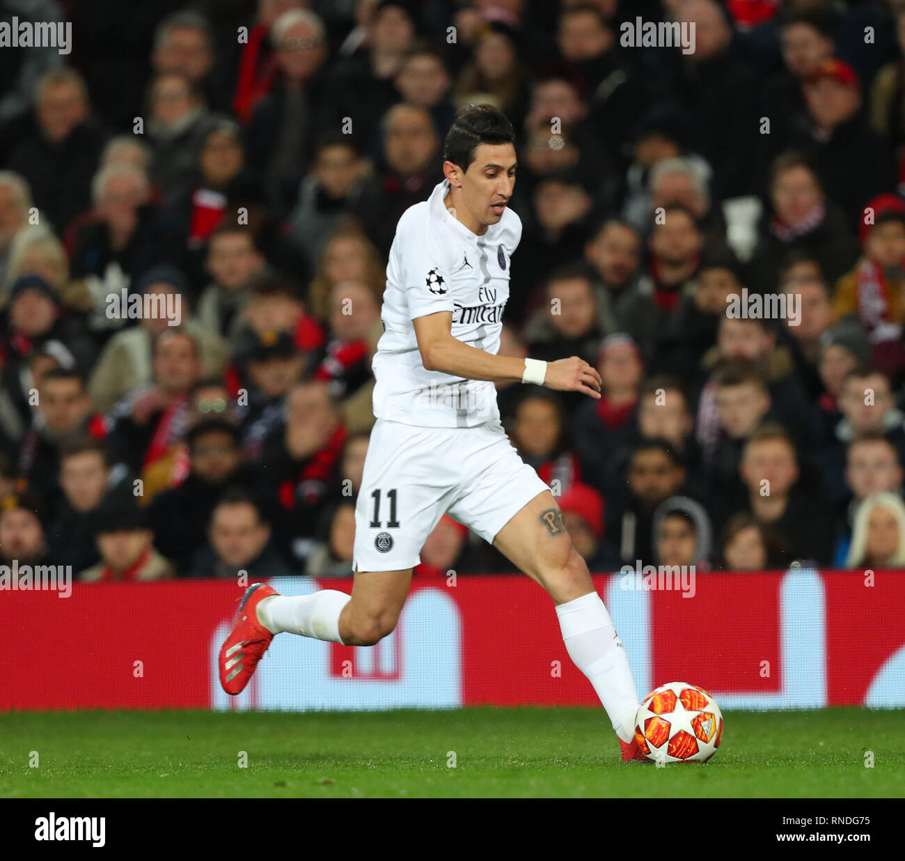 MANCHESTER, ENGLAND - FEBRUARY 12 2019: Angel Di Maria of PSG during ...