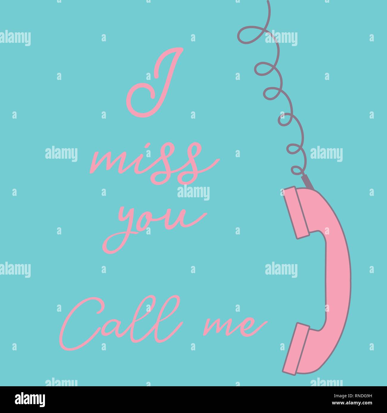 Vector illustration with handle handset. Inscription i miss you call me ...