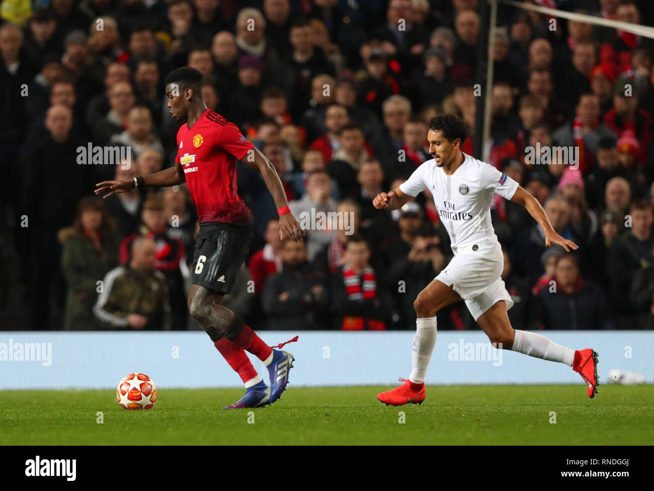 MANCHESTER, ENGLAND - FEBRUARY 12 2019: Paul Pogba of Manchester United ...
