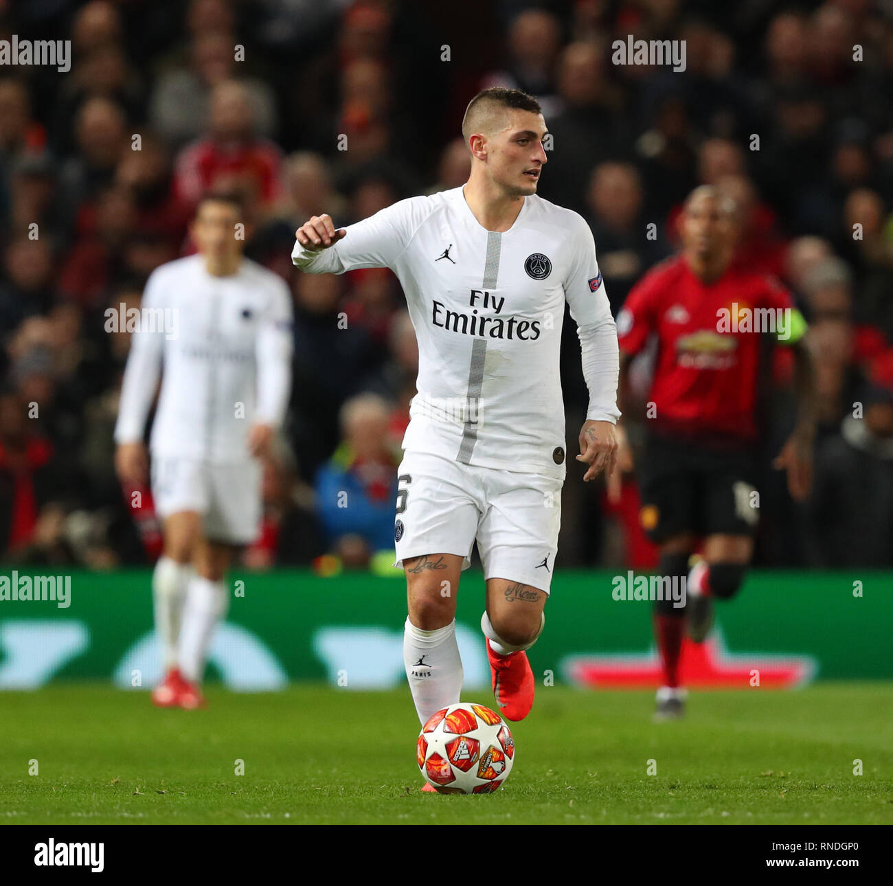 MANCHESTER, ENGLAND - FEBRUARY 12 2019: Marco Verratti of PSG during ...