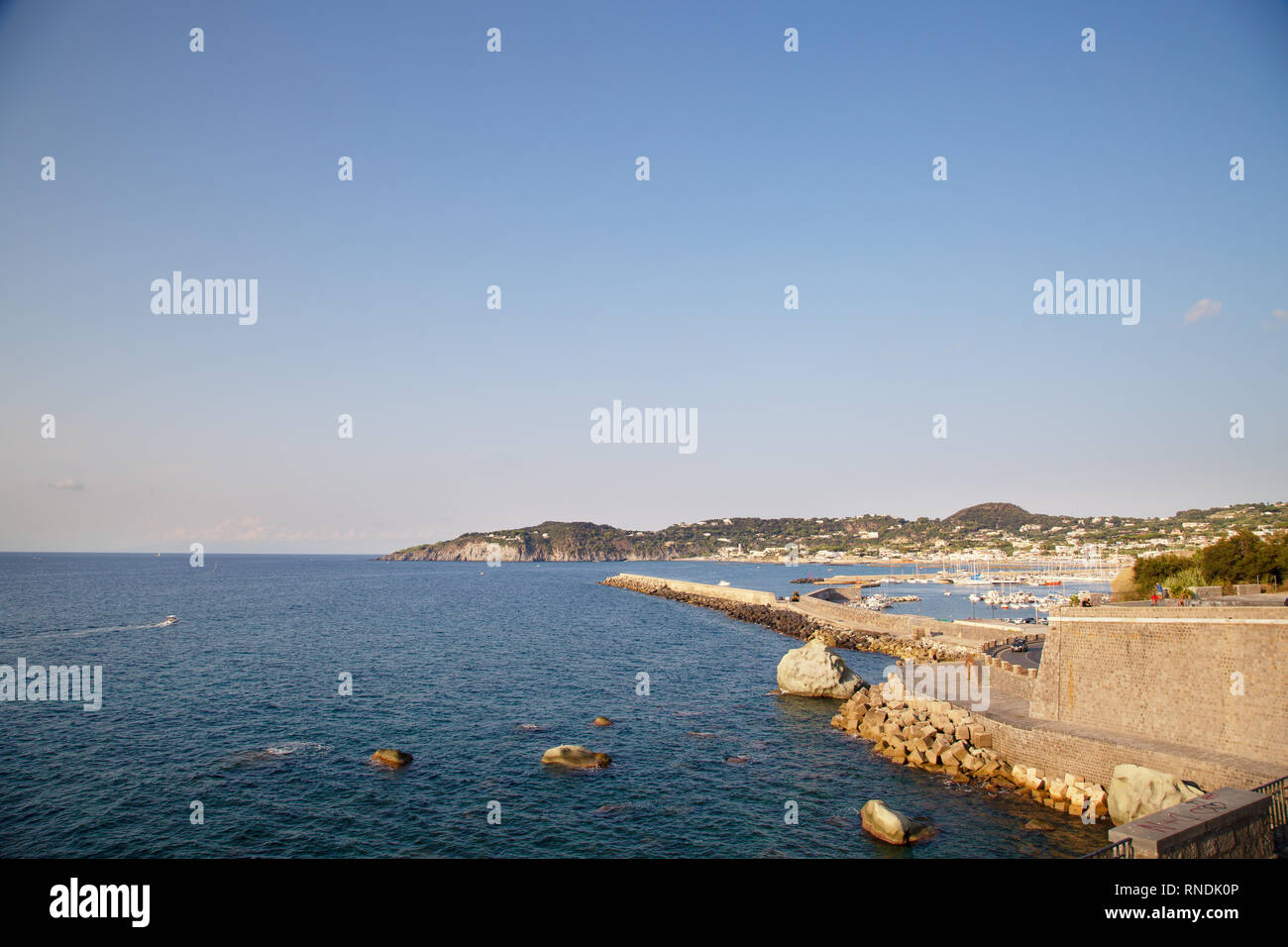 Landscape with beach of Forio. Travel in Italy, Ischia Island, Naples ...