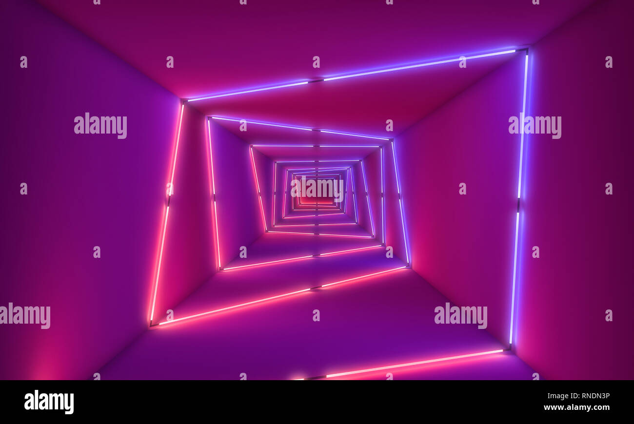 abstract tunnel with neon lights 3d rendering image Stock Photo - Alamy