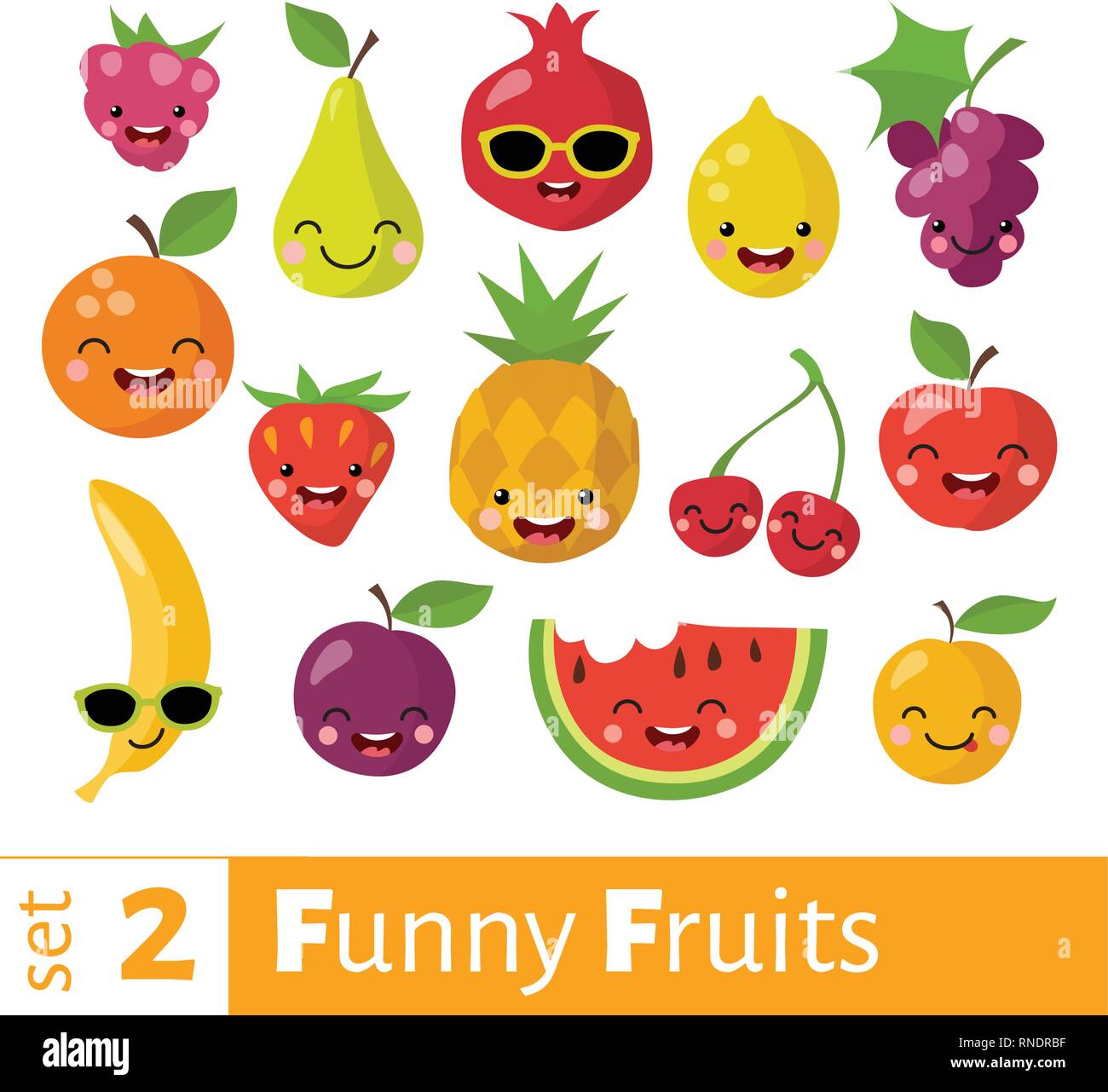 Fruits icons set in flat style with smiling food icons Stock Vector ...