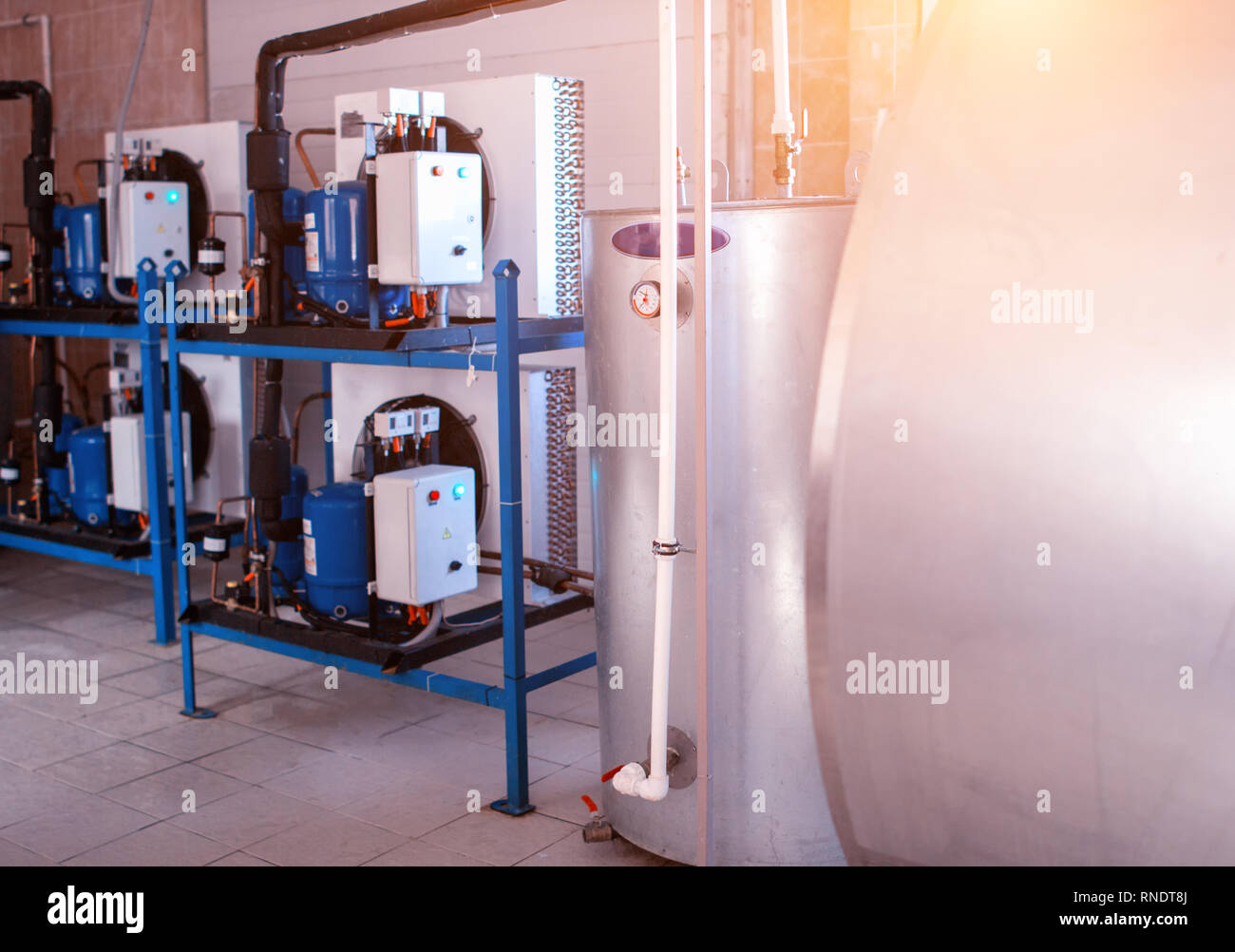 Equipment on the farm for processing, storing and cooling cow's milk ...
