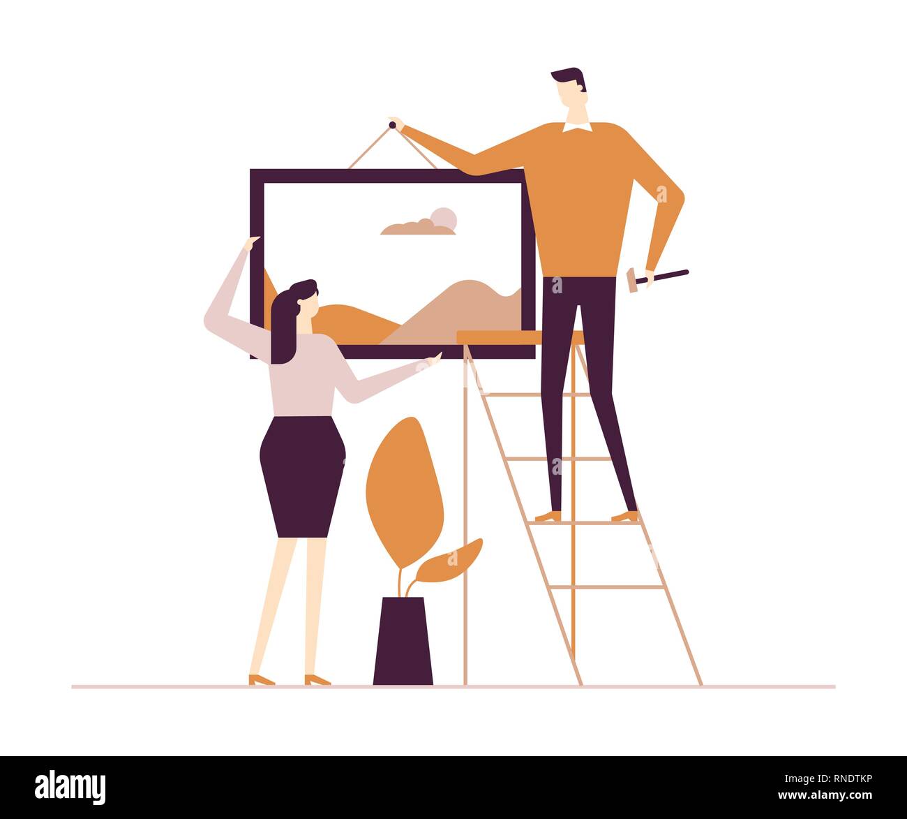 Man ladder hanging banner Stock Vector Images - Alamy