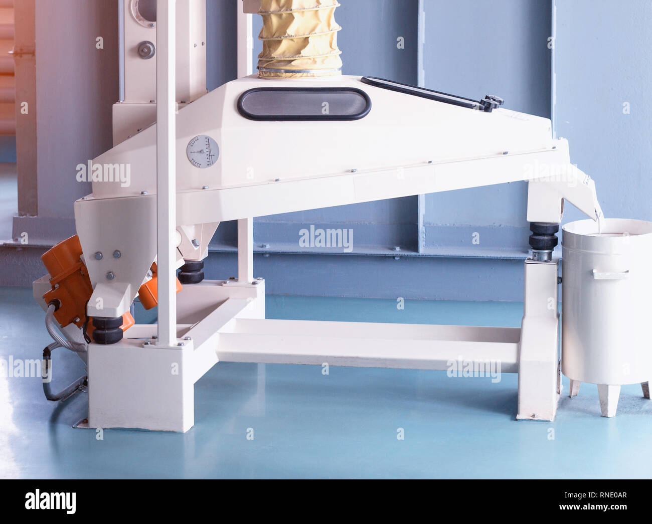 Modern new equipment at the plant for the processing of grain, cleaning ...