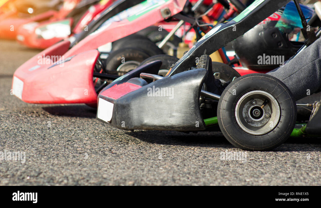 Auto karting competition, karting wheel close-up, motor racing, track ...