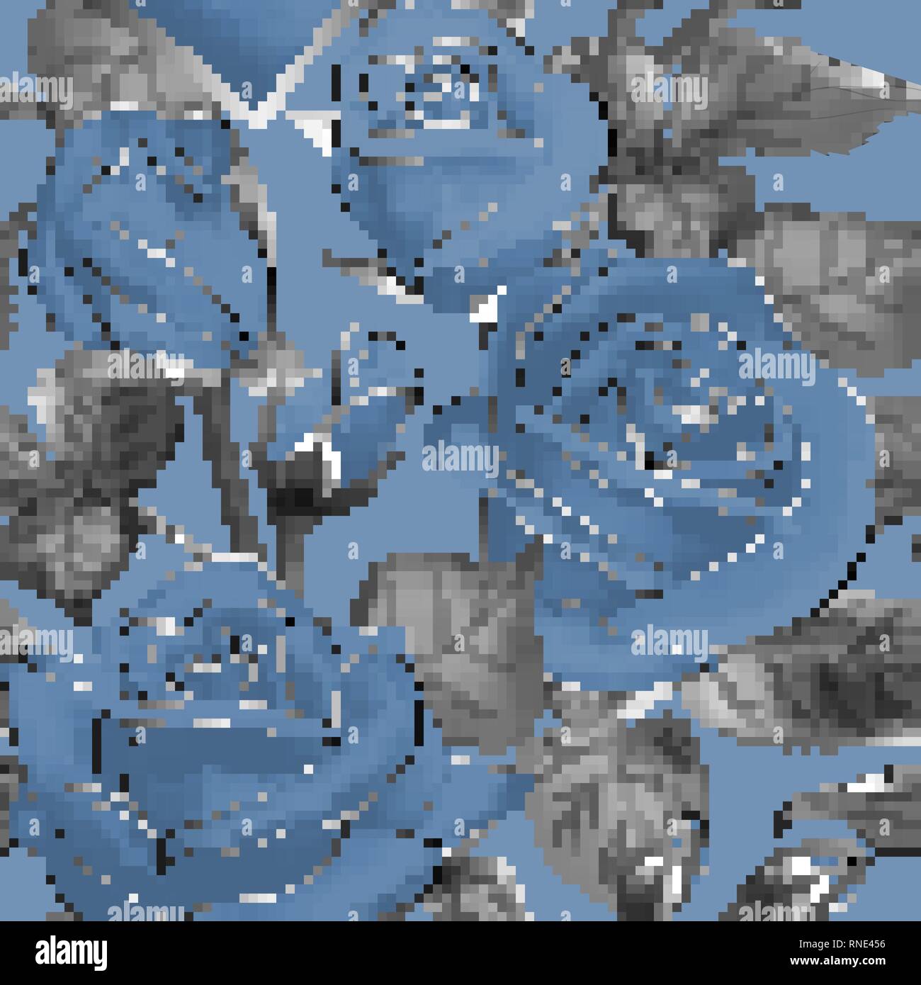 Seamless wallpaper pattern with of blue roses and silver details ...