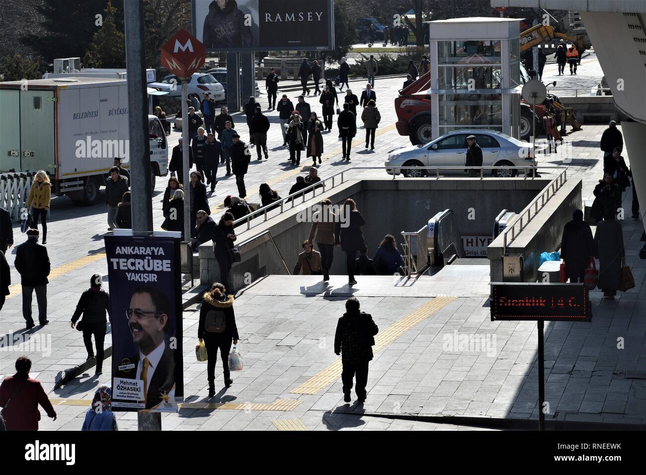 19 February 2019, Turkey, Ankara: People can be seen around an entrance ...