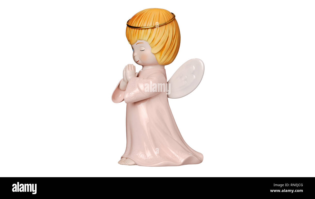Angel cute sculpture wings guardian young girl. 3D rendering Stock ...