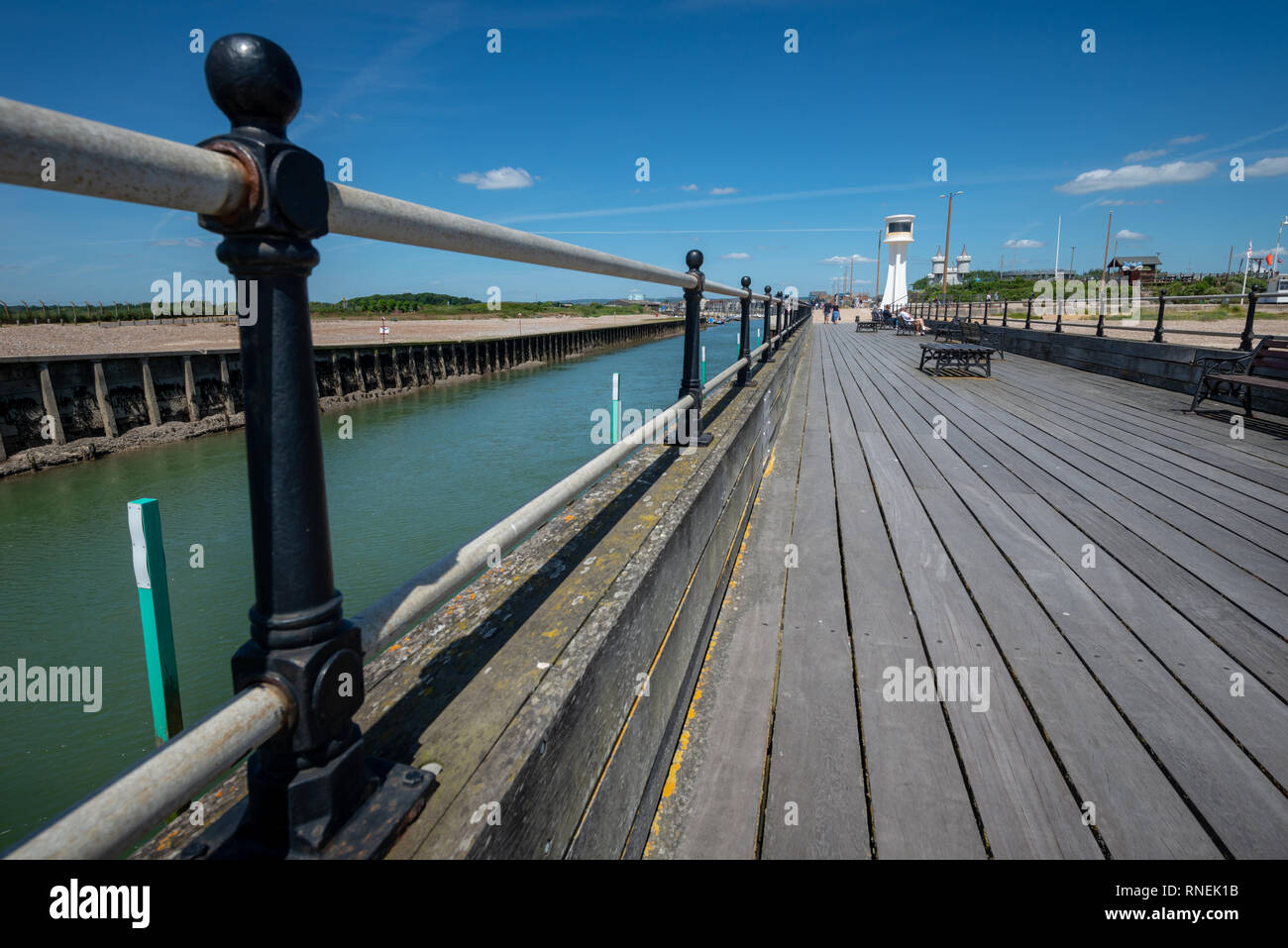 A lighthouse at the entrance to Littlehampton Harbour in West Sussex ...