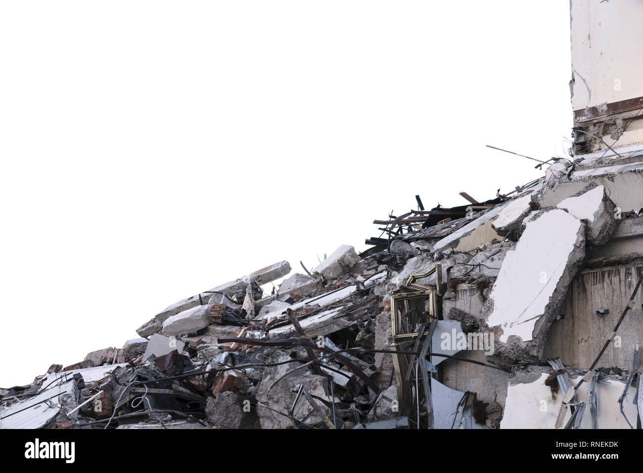 Isolated pile of rubble from a dismantled building at a demolition site ...