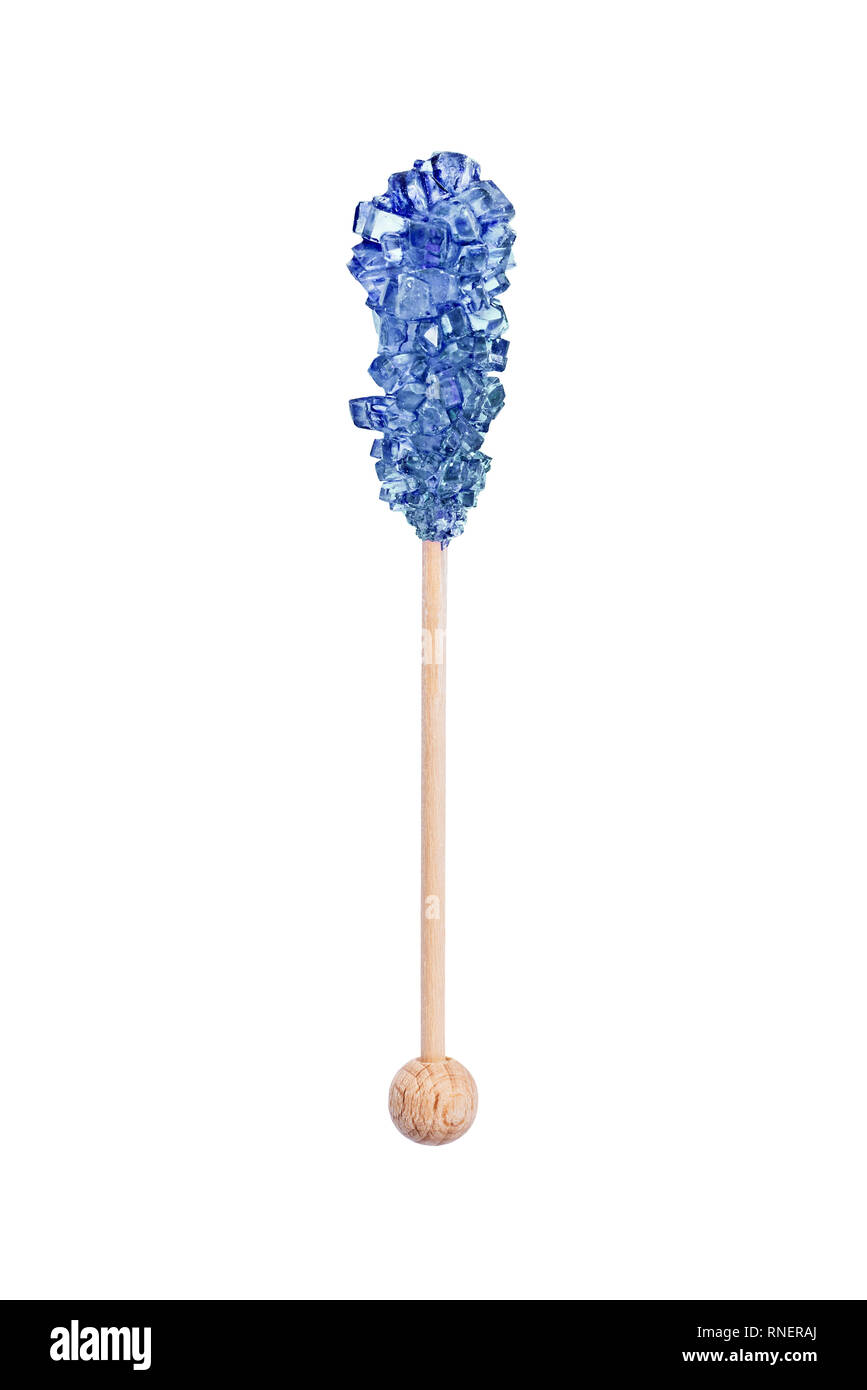 Rock candy or blue sugar candy isolated on white background ...
