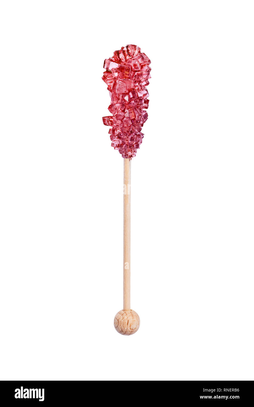 Rock candy or red sugar candy isolated on white background ...