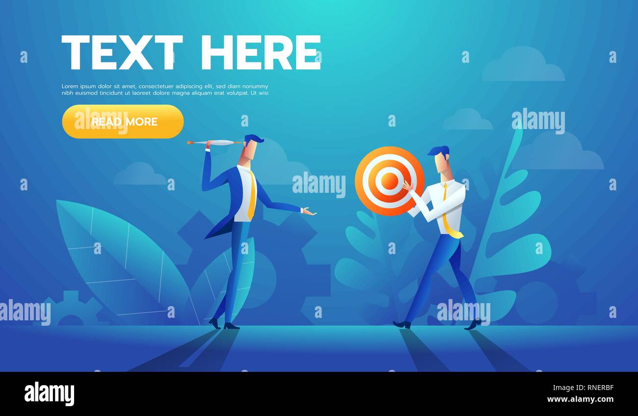 Two businessmen with red and white striped target and a arrow in a ...