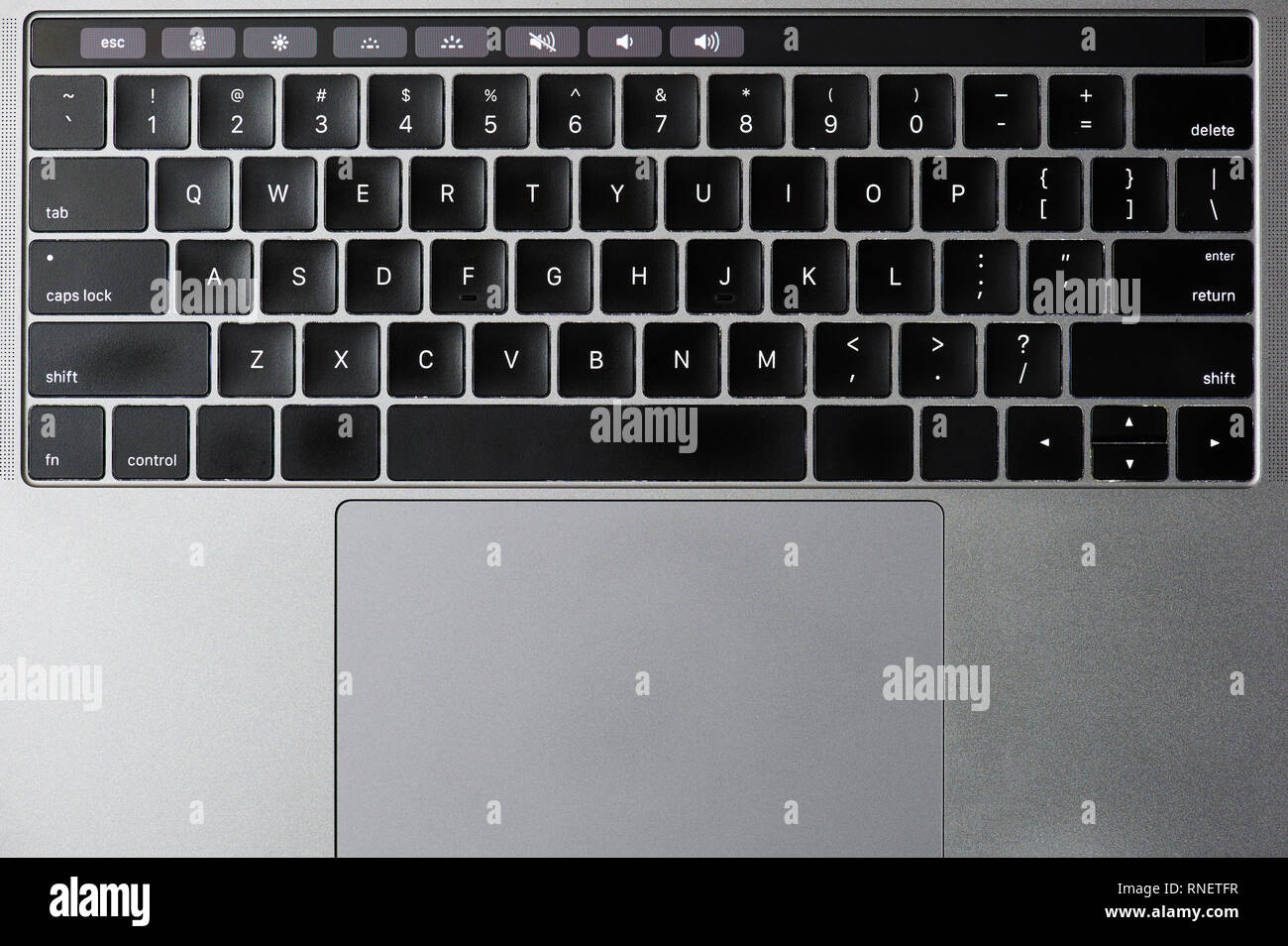 Keyboard with trackpad above top view with screen Stock Photo - Alamy