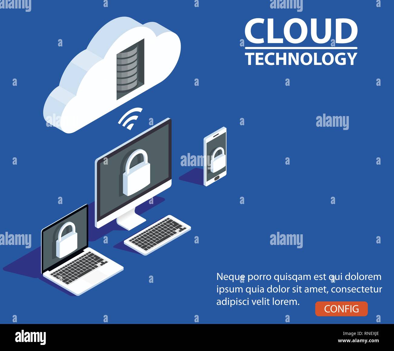 Concepts Cloud storage. Header for website with Computer, laptop ...