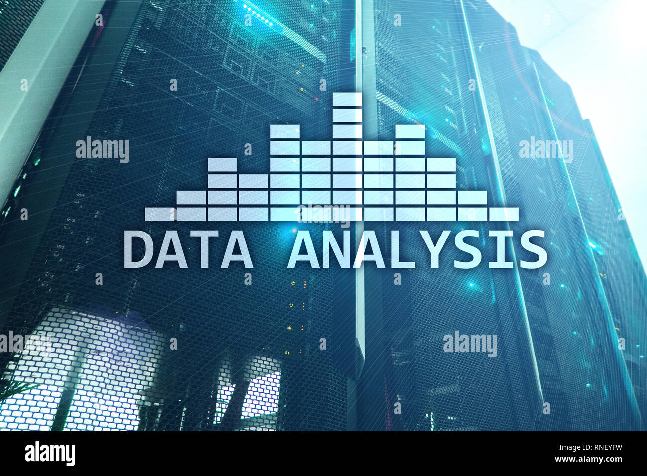 Big Data analysis text on server room background. Internet and modern ...