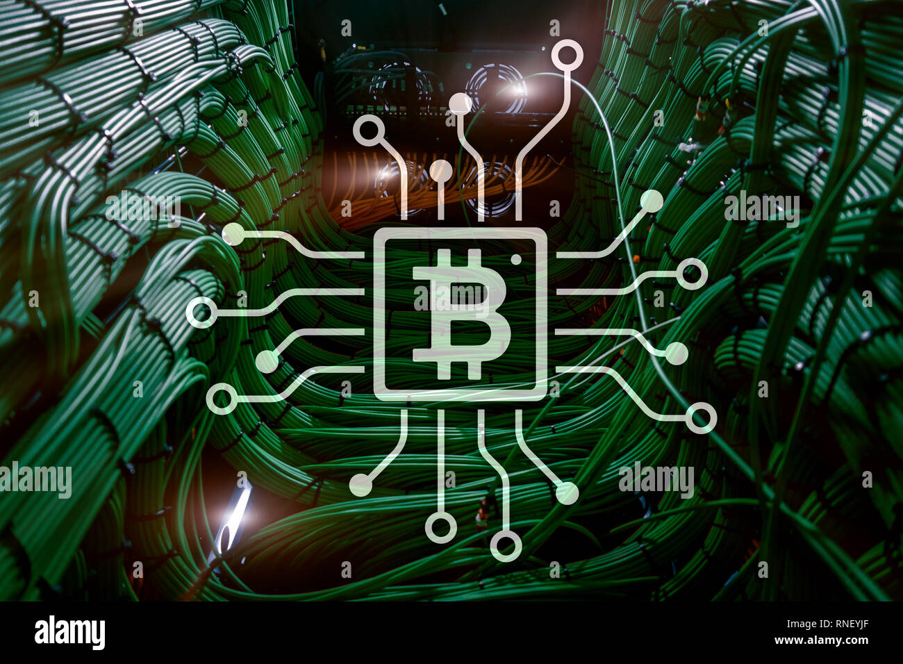 Bitcoin, Blockchain concept on server room background Stock Photo - Alamy