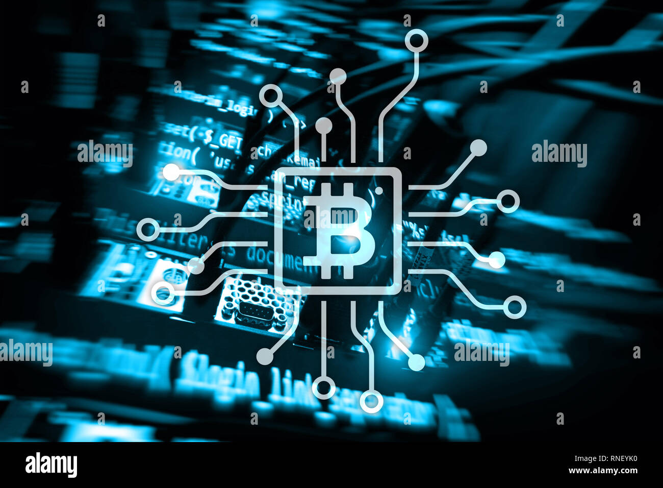 Bitcoin, Blockchain concept on server room background Stock Photo - Alamy